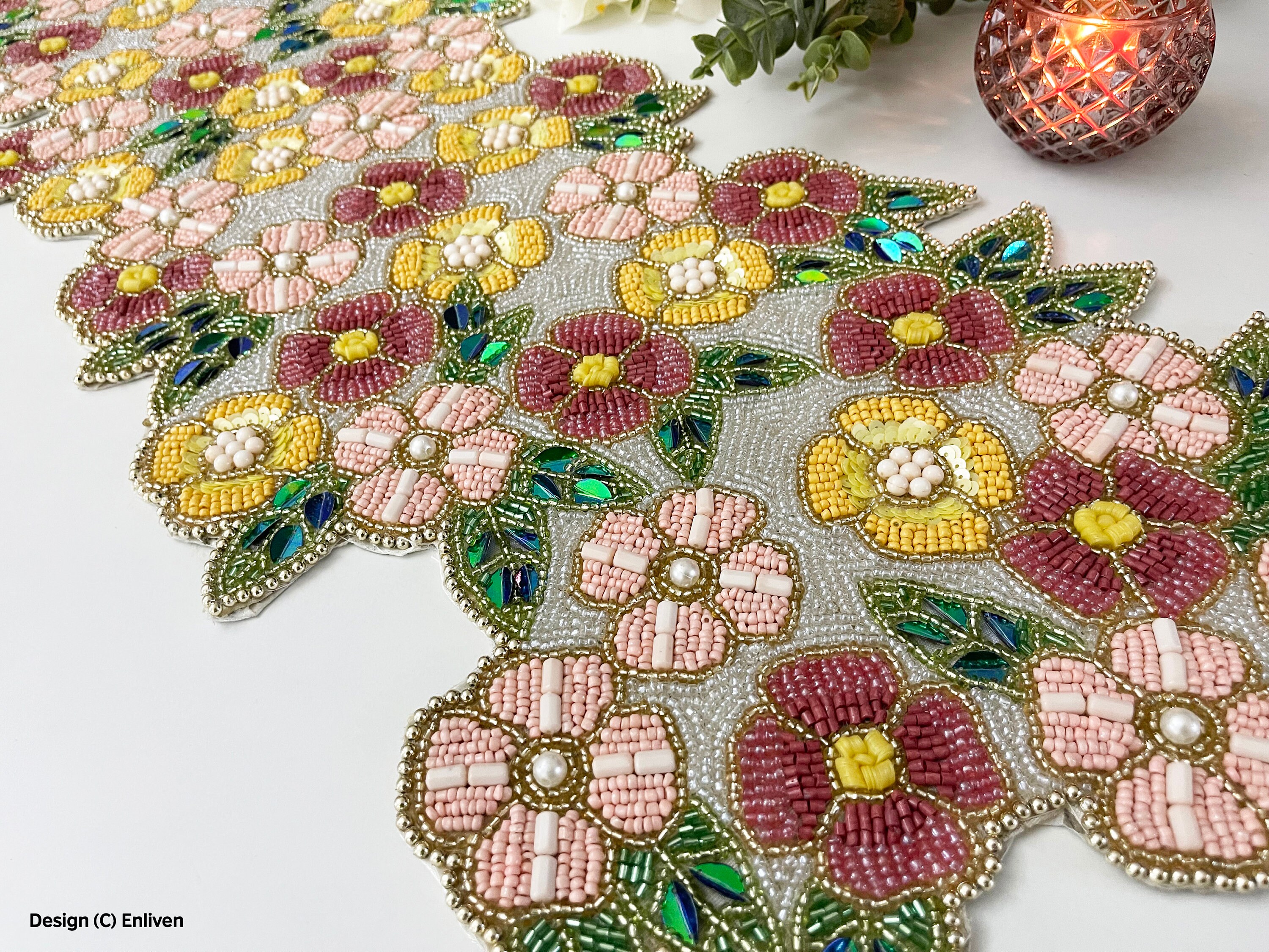 Handmade Beaded Spring Table Runner, Colour Flowers Bed, 13x36inch - Etsy