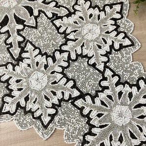 Handmade Bead Table Runner, Christmas Beaded Runner, Snowflakes ...
