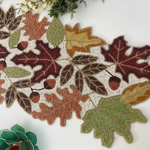 Handmade Table Runner, Maple Leaf Bead Runner, 13x36inch, Multicolour ...