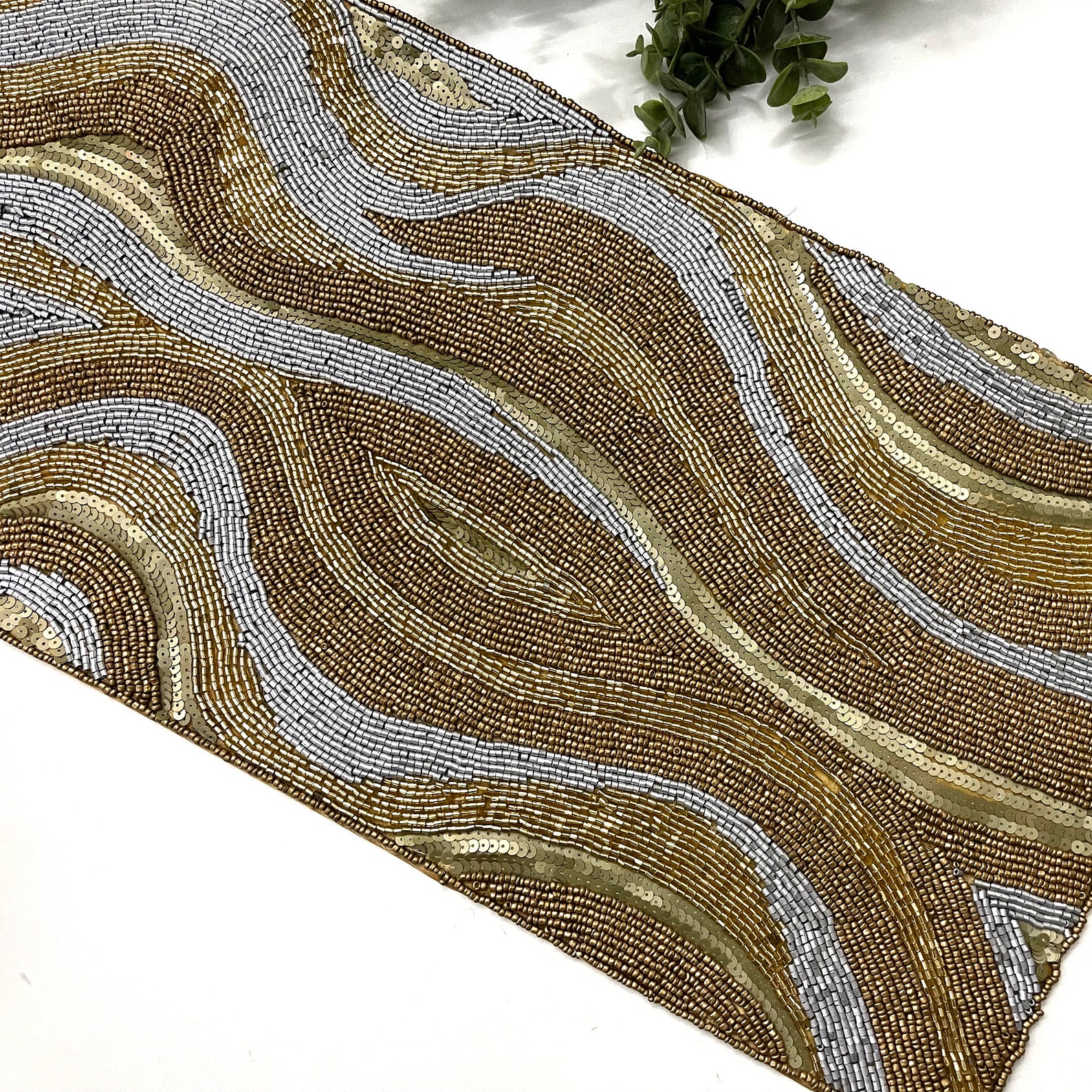 Handmade Bead Table Runner, Wavy Beaded Runner, Silver and Gold ...