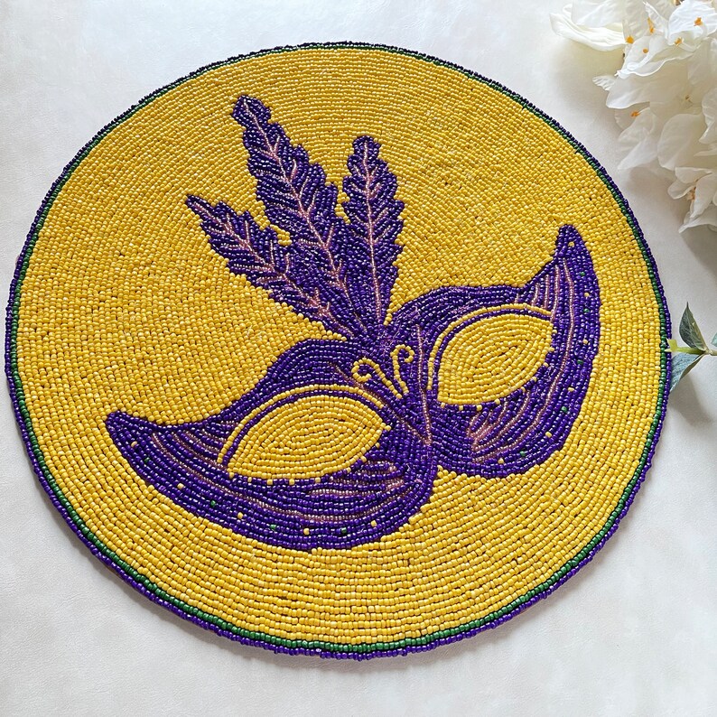 Set of 2/6, Mardi Gras Handmade Placemat, Beaded Round Table Placemat ...