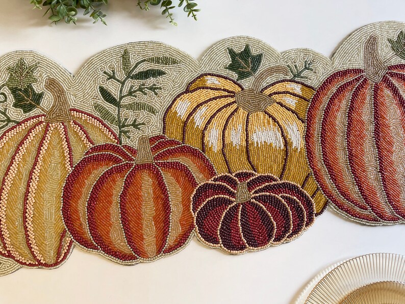 Handmade Bead Table Runner Fall Runner Pumpkin Halloween - Etsy