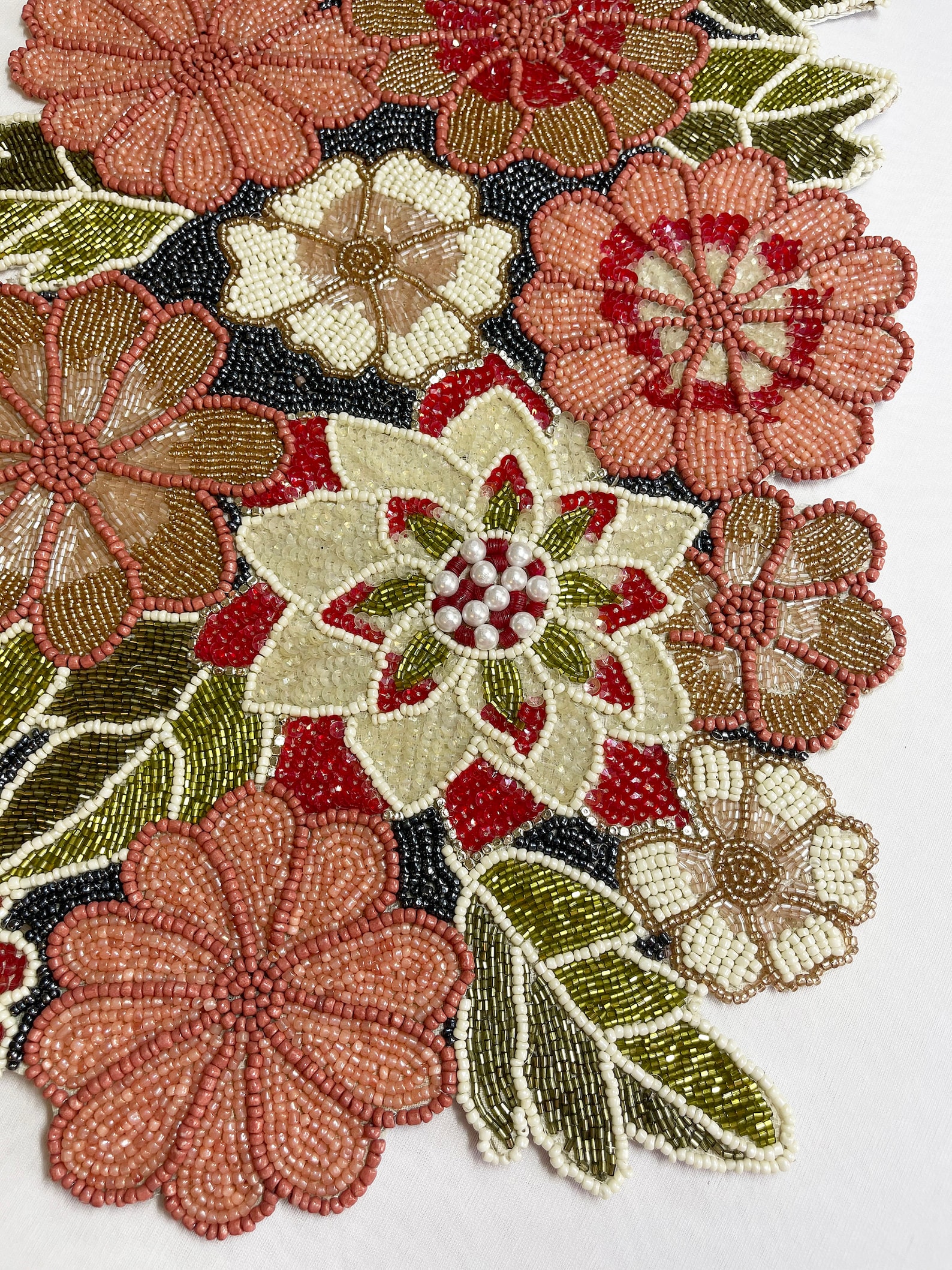 Table Runner, Handmade Beaded Spring Runner, Floral, 13x36inch ...