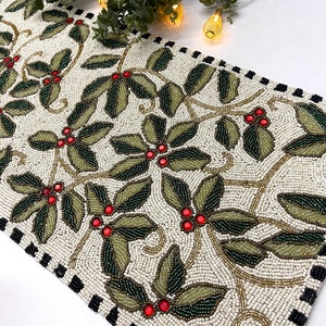Handmade Christmas Table Runner, Beaded Runner, Centerpiece Multi ...