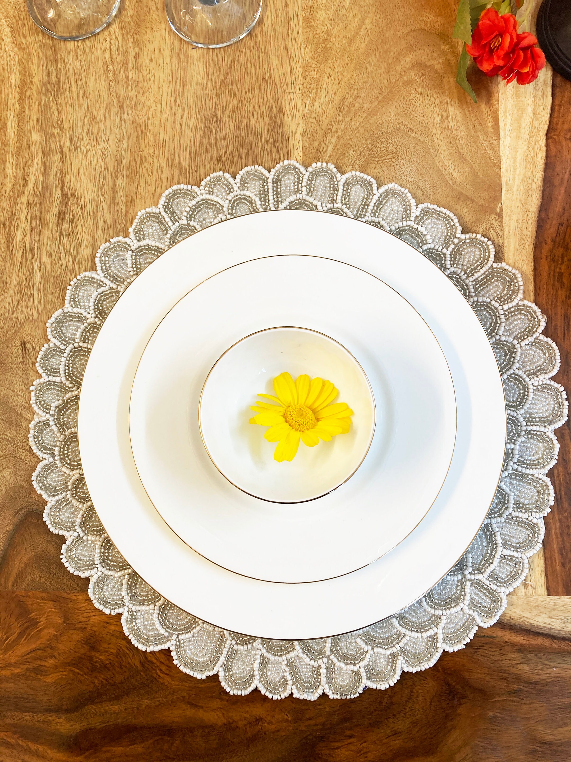 Handmade beaded placemat table mats 14 inch champaign | Etsy