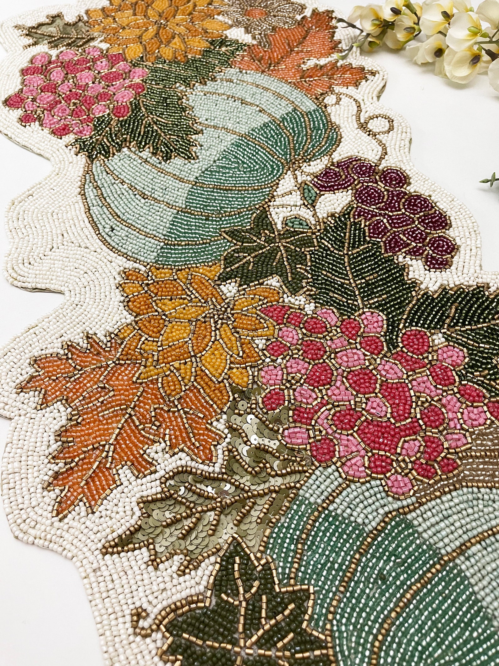 Handmade Bead Table Runner, Multicolour Pumpkin and Flower Fall Runner ...