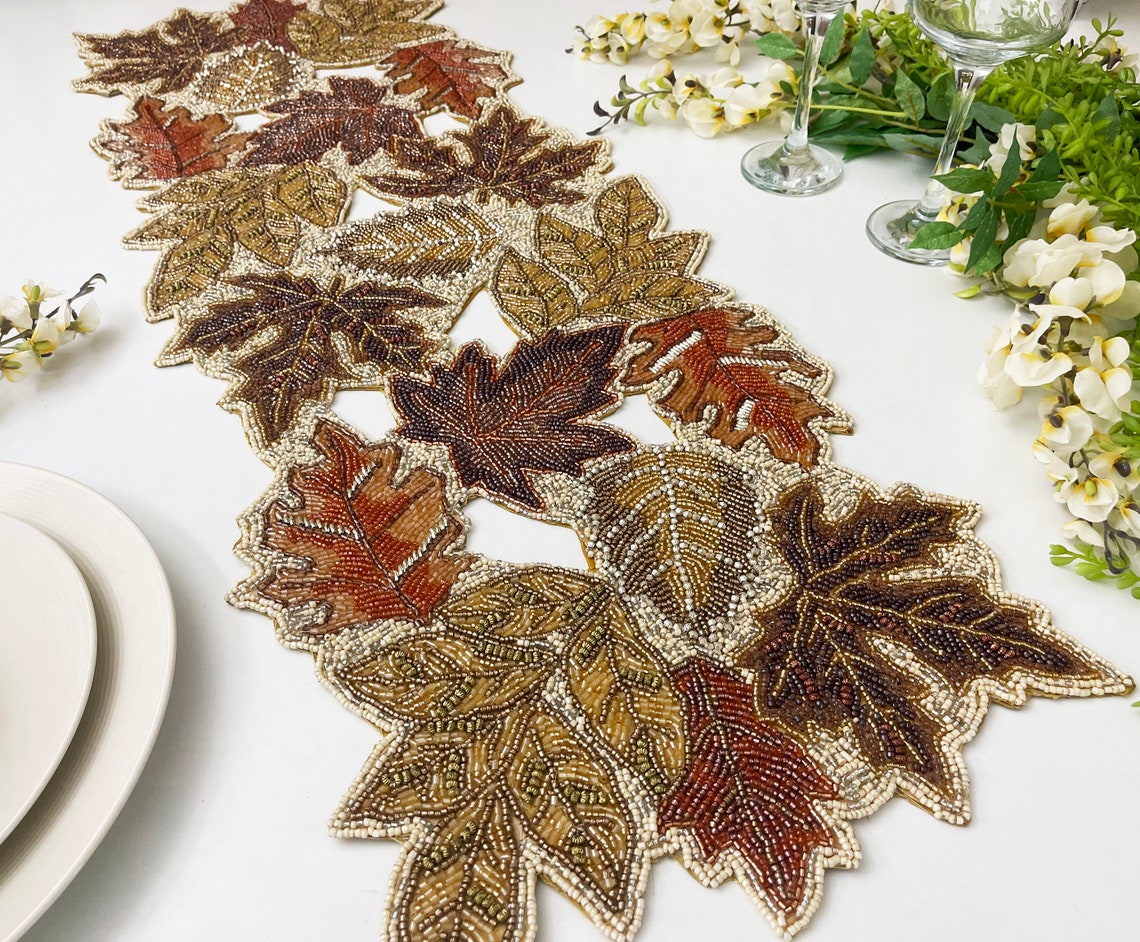 XXL Handmade Table Runner Maple Leaf Bead Runner 13x70inch - Etsy