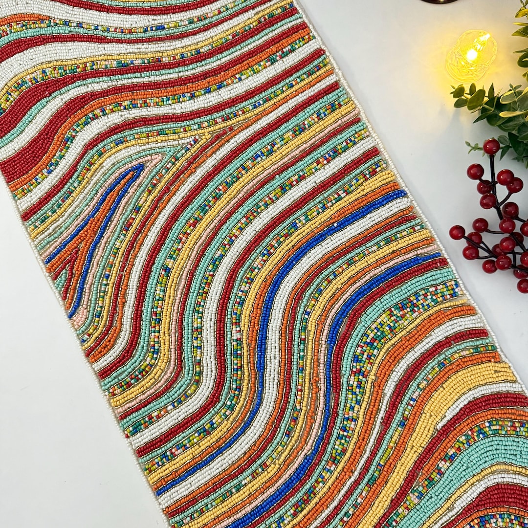 Handmade Christmas Multicolour Table Runner, Beaded Runner, 13x36inch ...