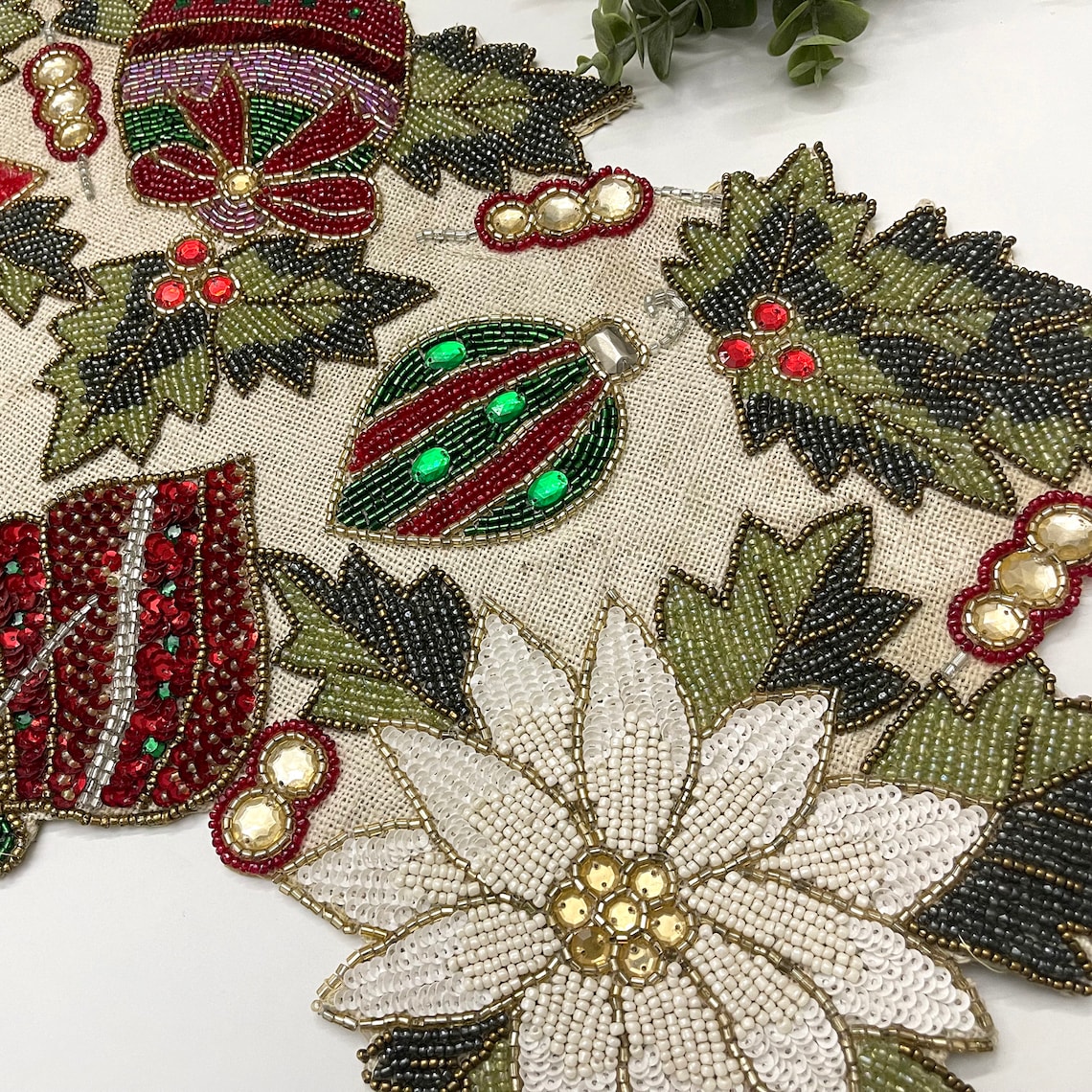 Handmade Christmas Table Runner Beaded Runner Centerpiece - Etsy