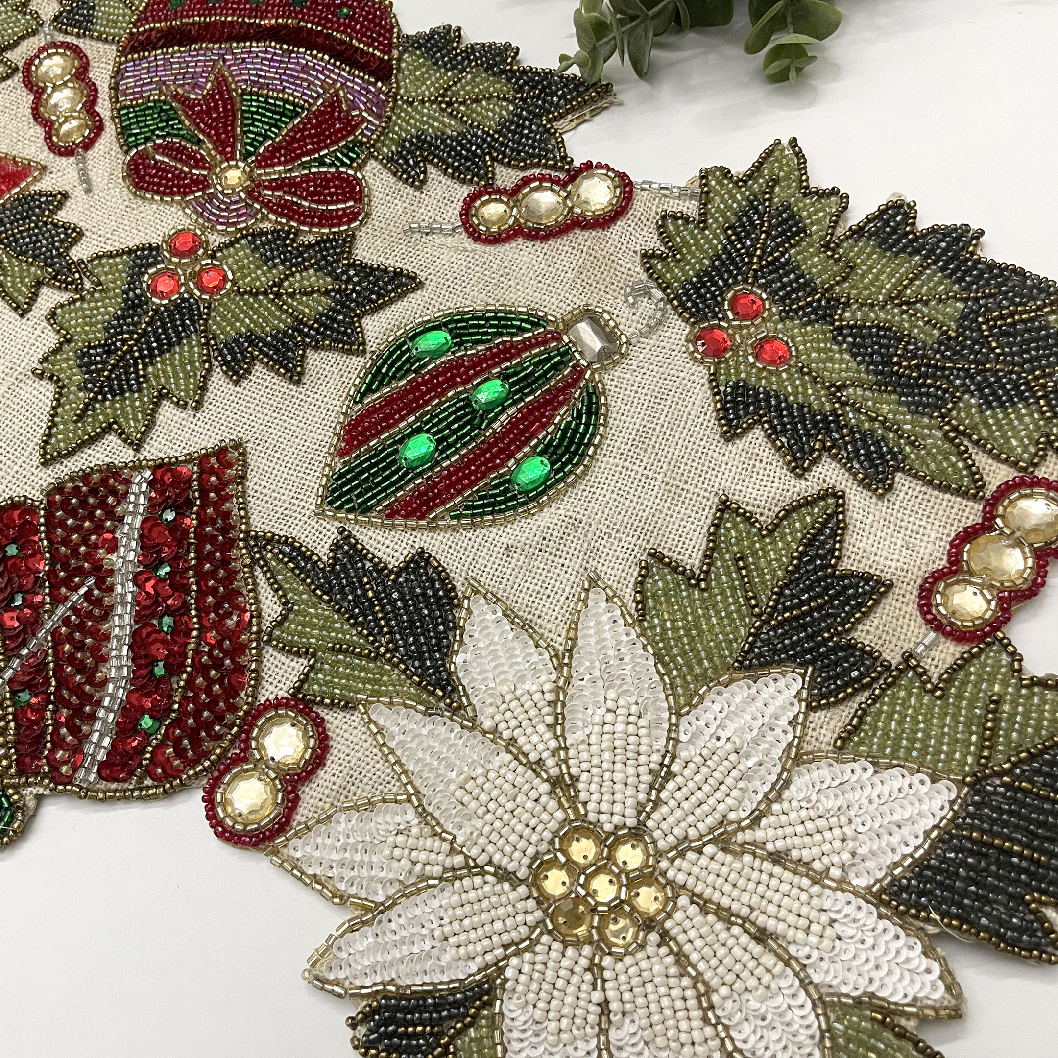 Handmade Christmas Table Runner Beaded Runner Centerpiece - Etsy
