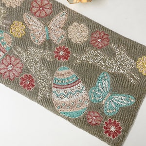 Easter Bunny and Easter Egg Beaded Table Runner, Multicolour 13x36inch ...