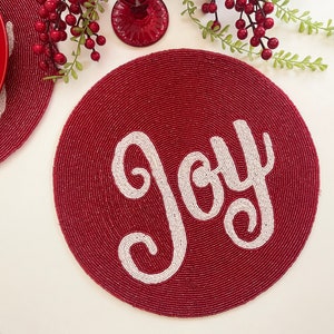 Set of 6, Christmas 'joy' Placemat, Handmade Beaded Table Mat, Gift for ...