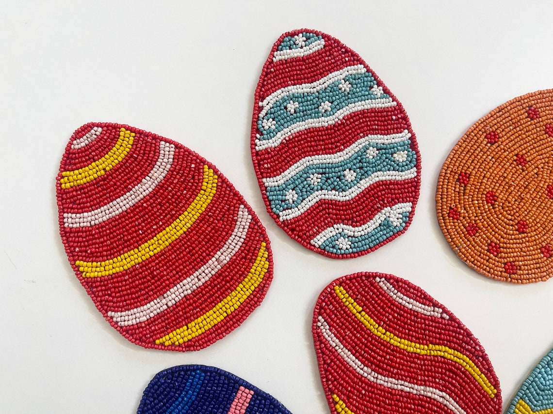 Set of 6 Easter Eggs Coasters Beaded Egg Design Coaster | Etsy