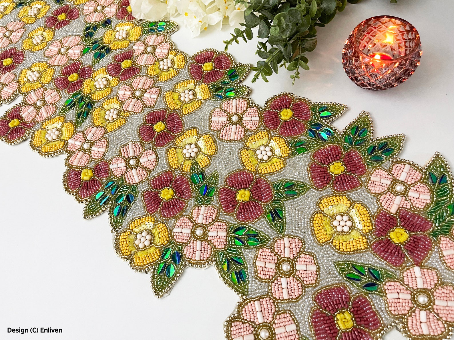 Handmade Beaded Spring Table Runner Colour Flowers Bed - Etsy