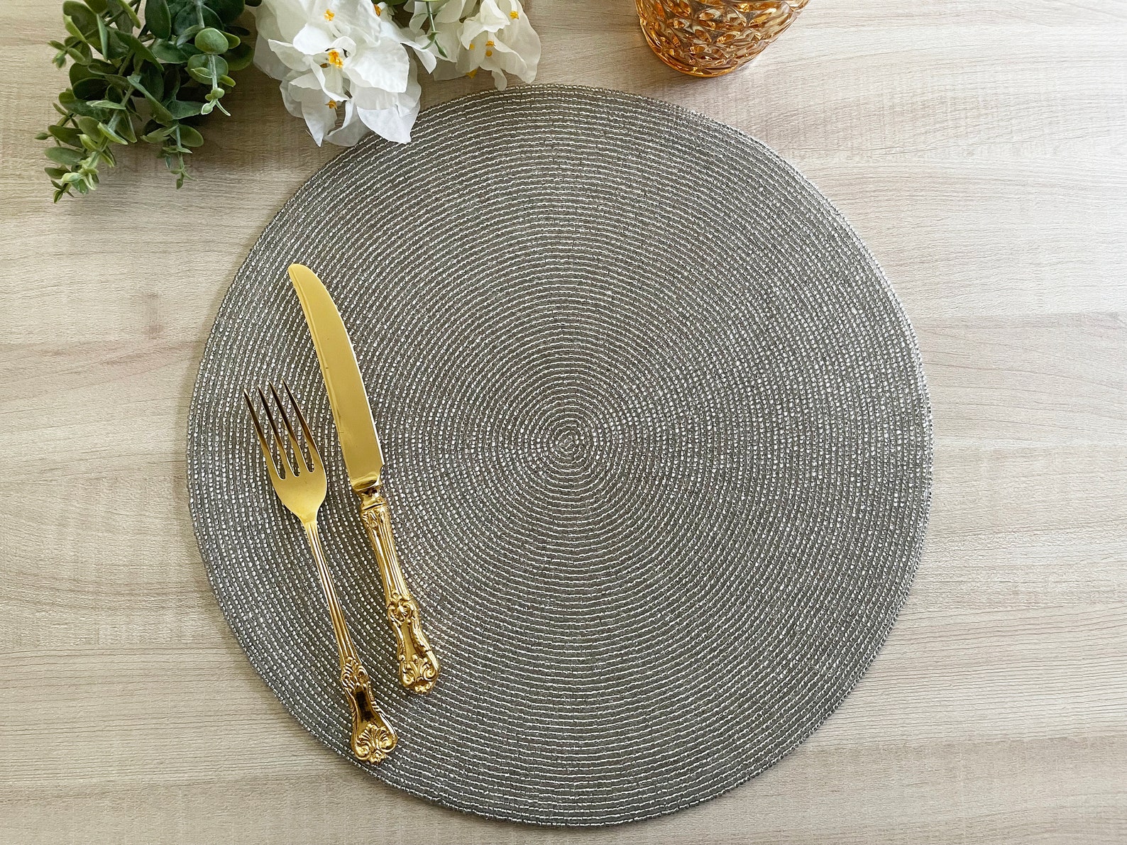 Set of 6 Handmade Beaded Placemat Beaded Table Mat Silver - Etsy