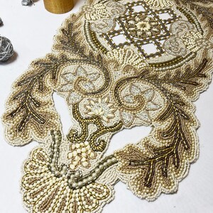 Handmade Table Runner, Beaded Table Runner, Gold & Cream Beads ...