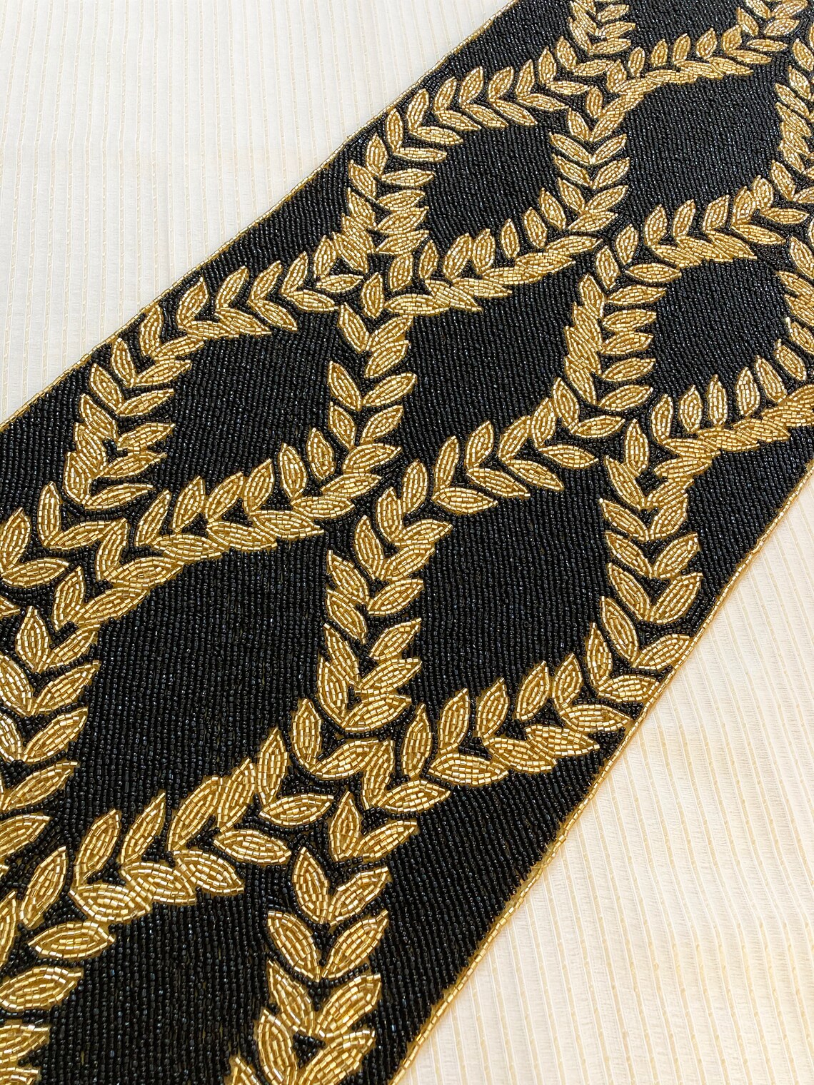 Handmade Table Runner Gold on Black Hand Beaded Runner - Etsy