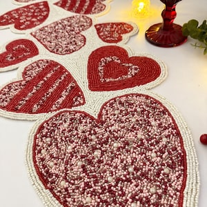 Valentine's Day Table Runner, Luxury Beaded Runner, Red and White ...