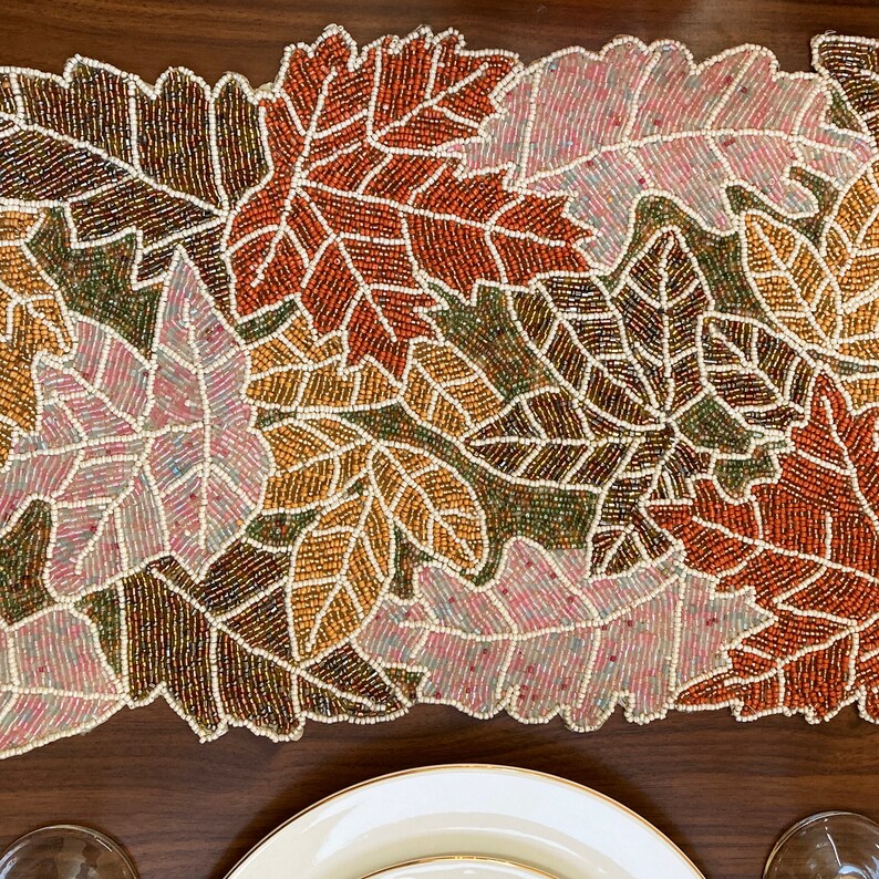 Handmade Table Runner Beaded Table Runner Leaves Design Bead - Etsy