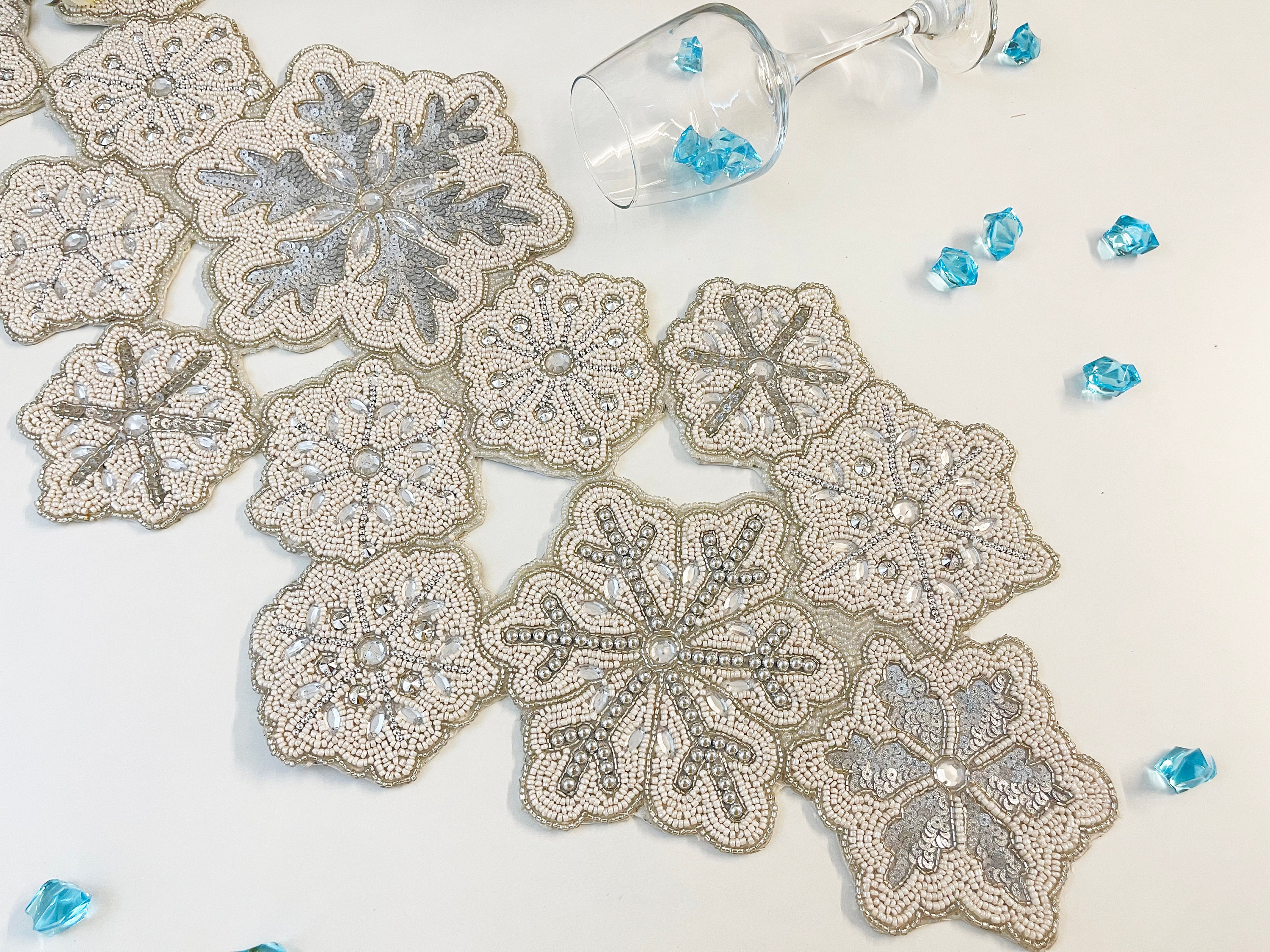 Handmade Bead Table Runner, Christmas Beaded Runner, Snowflakes ...