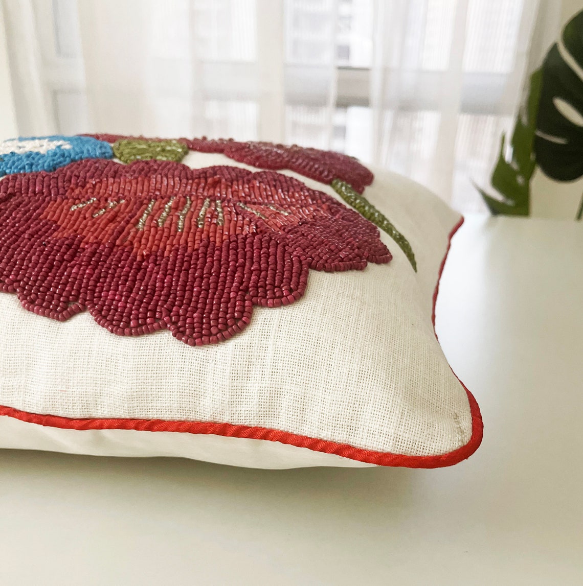 Handmade Beaded Embellished Cushion Cover Pillow Cover Toss - Etsy
