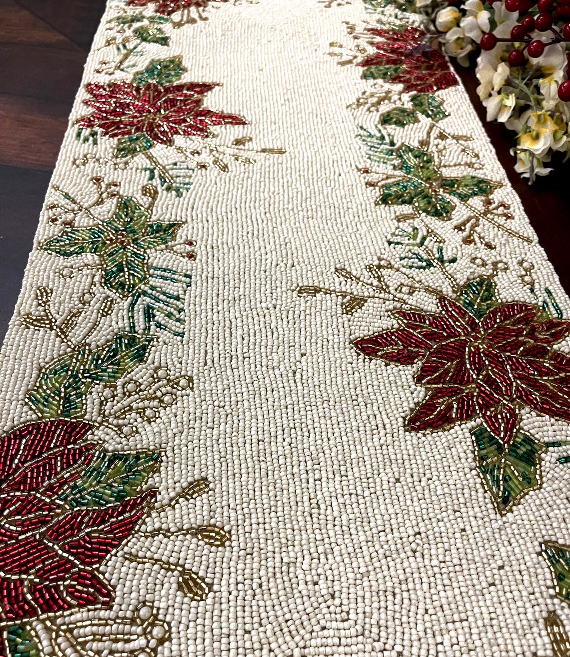 Christmas Beaded Table Runner: Handmade Holiday Decor - Etsy