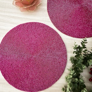 Handmade Beaded Table Mat, Charger Plate, Dark Fuscia (purplish Pink ...