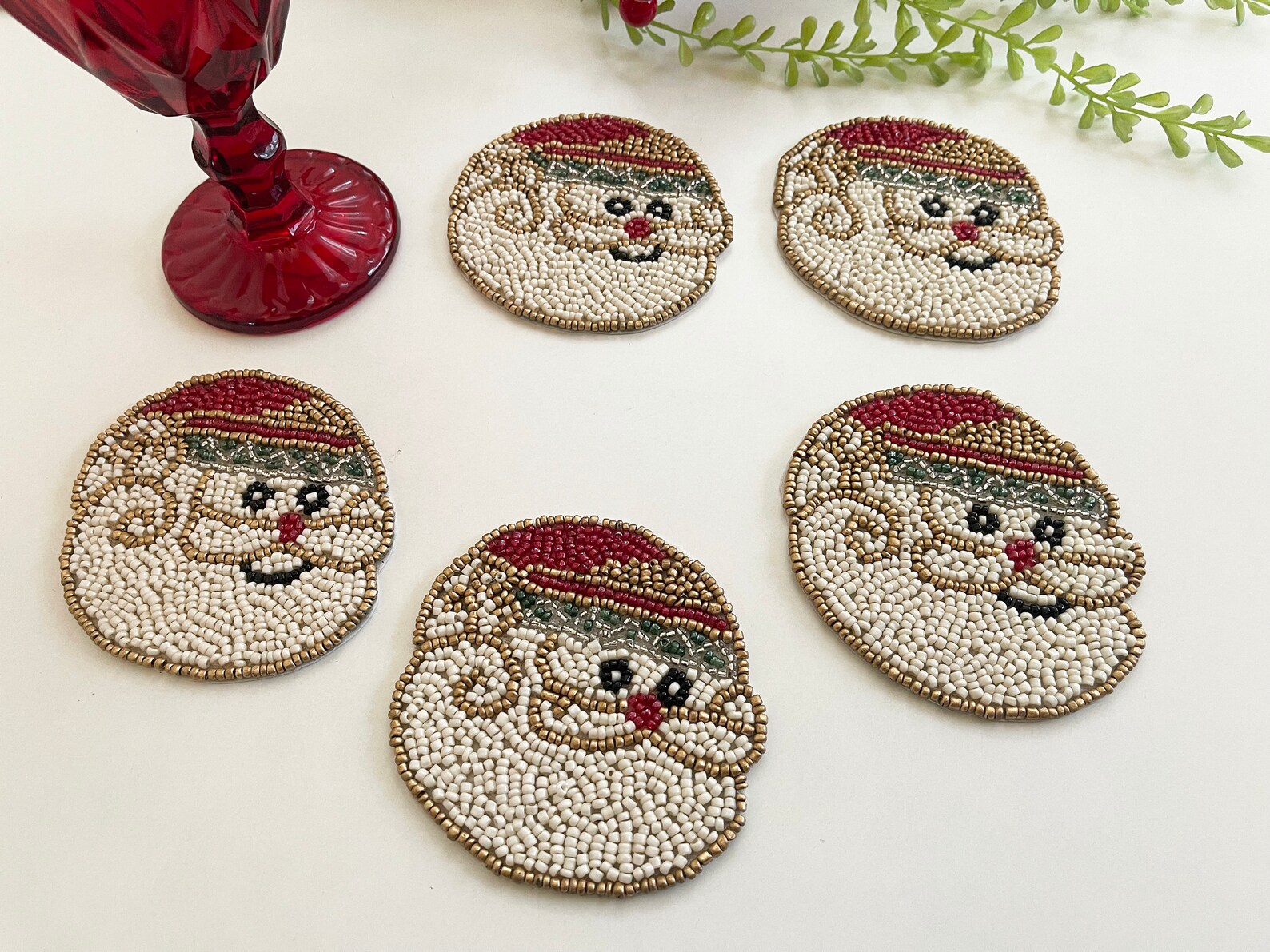 Set of 6 Christmas Santa Coasters Drink Beaded Coasters Gift - Etsy