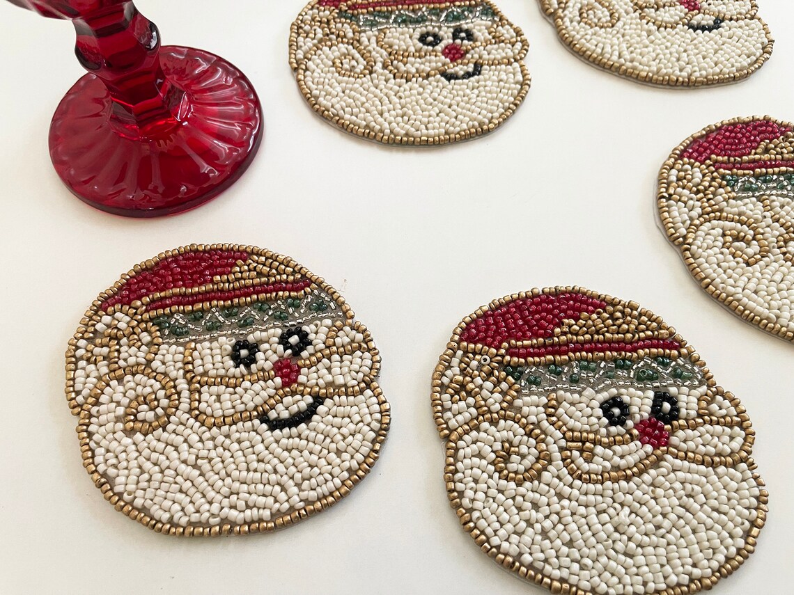 Set of 6 Christmas Santa Coasters Drink Beaded Coasters Gift - Etsy