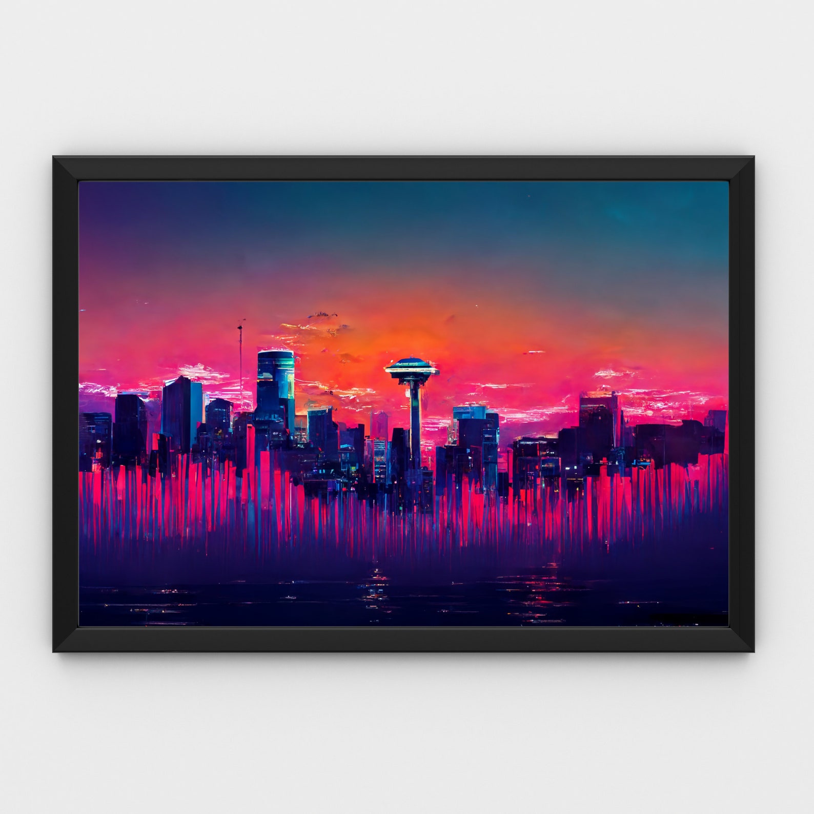 SEATTLE SKYLINE Futuristic Synthwave Art Print Poster Wall - Etsy