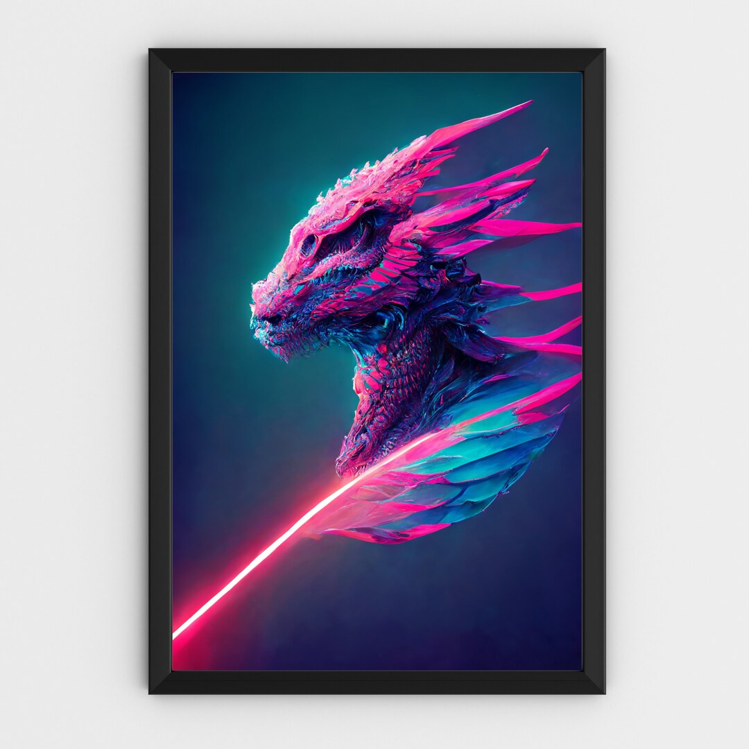 SYNTHWAVE DRAGON, Art Print, Poster, Wall Art, Wall Decor, Digital Art ...