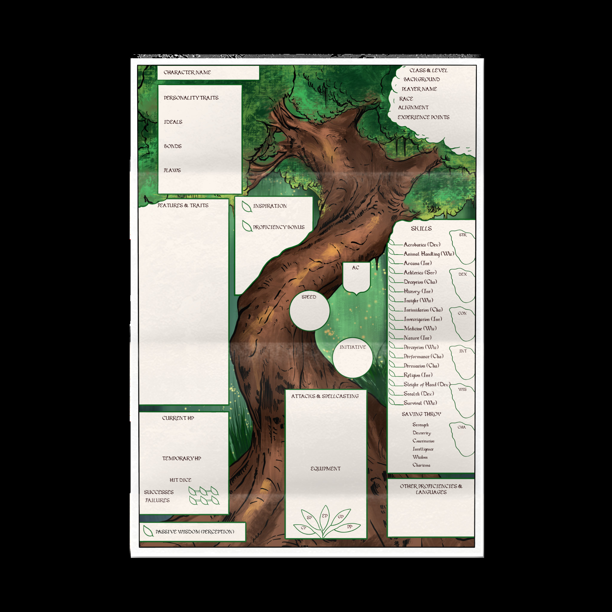 Nature Dnd Character Sheet 5e, Druid Character Sheet, Printable PDF ...