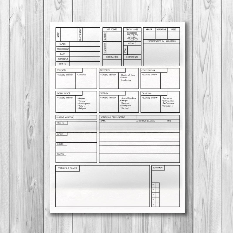 Minimalist Geometric Dnd Character Sheet Dungeons and Dragons - Etsy
