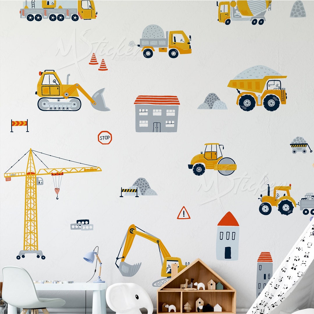 Watercolor Construction Wall Decal Watercolor Vehicles Wall Sticker ...
