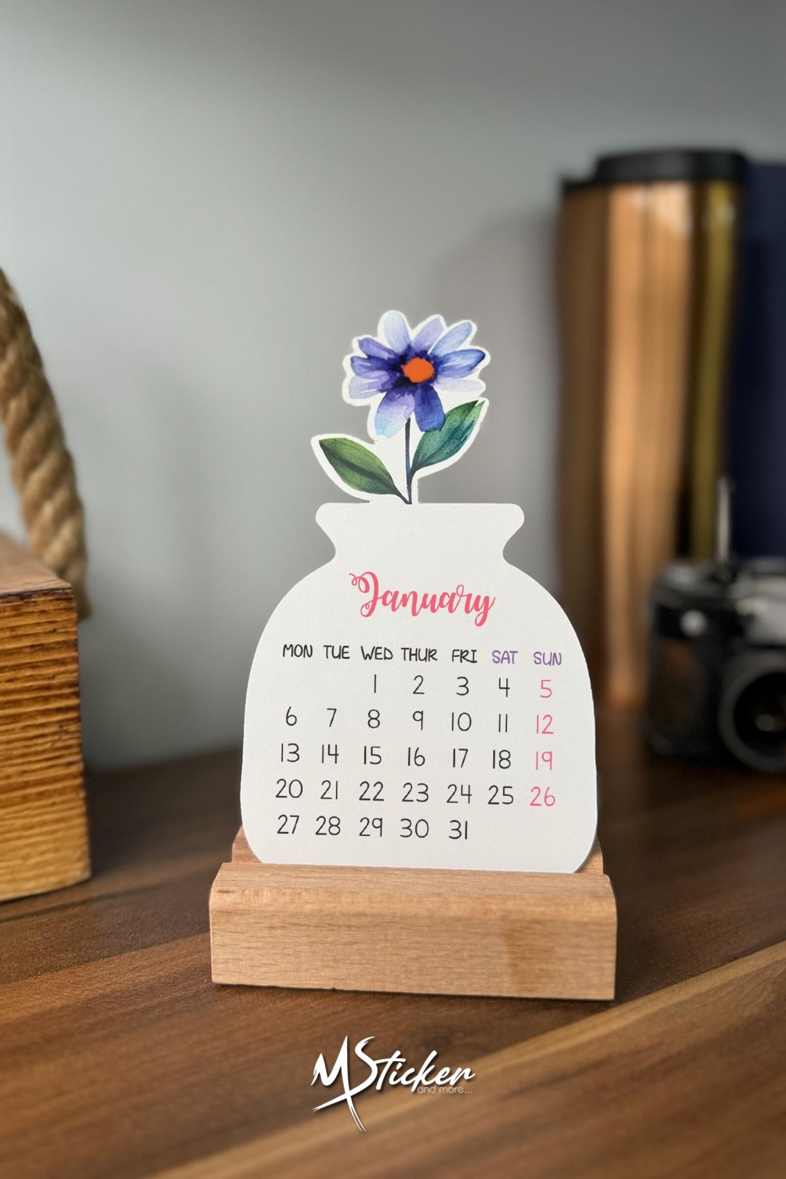2026 Flower Desk Calendar: Die-cut Vase Design With Wooden Stand - Etsy