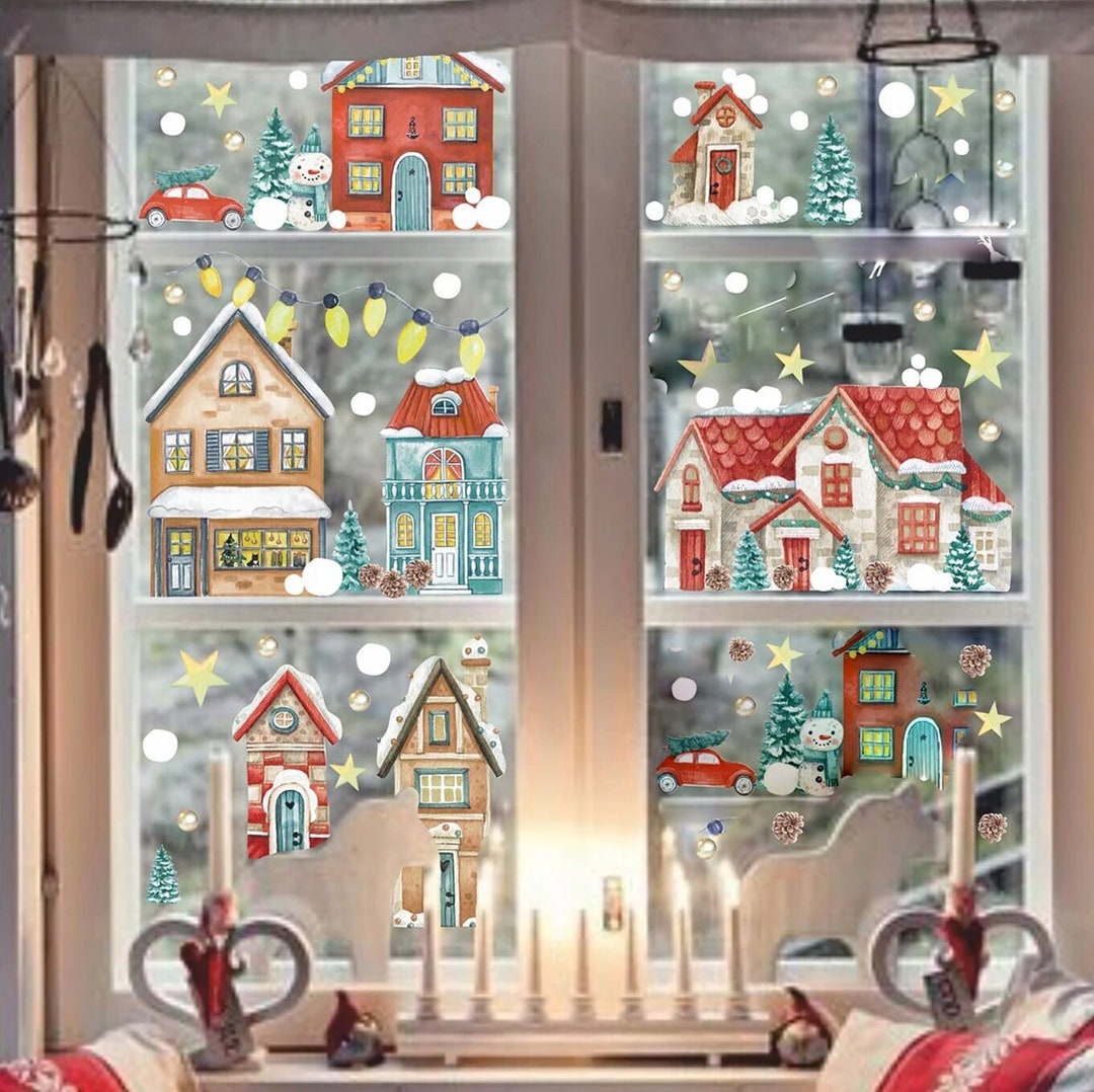 Christmas Winter Snow City and Winter Figures New Year Sticker Set Wall ...