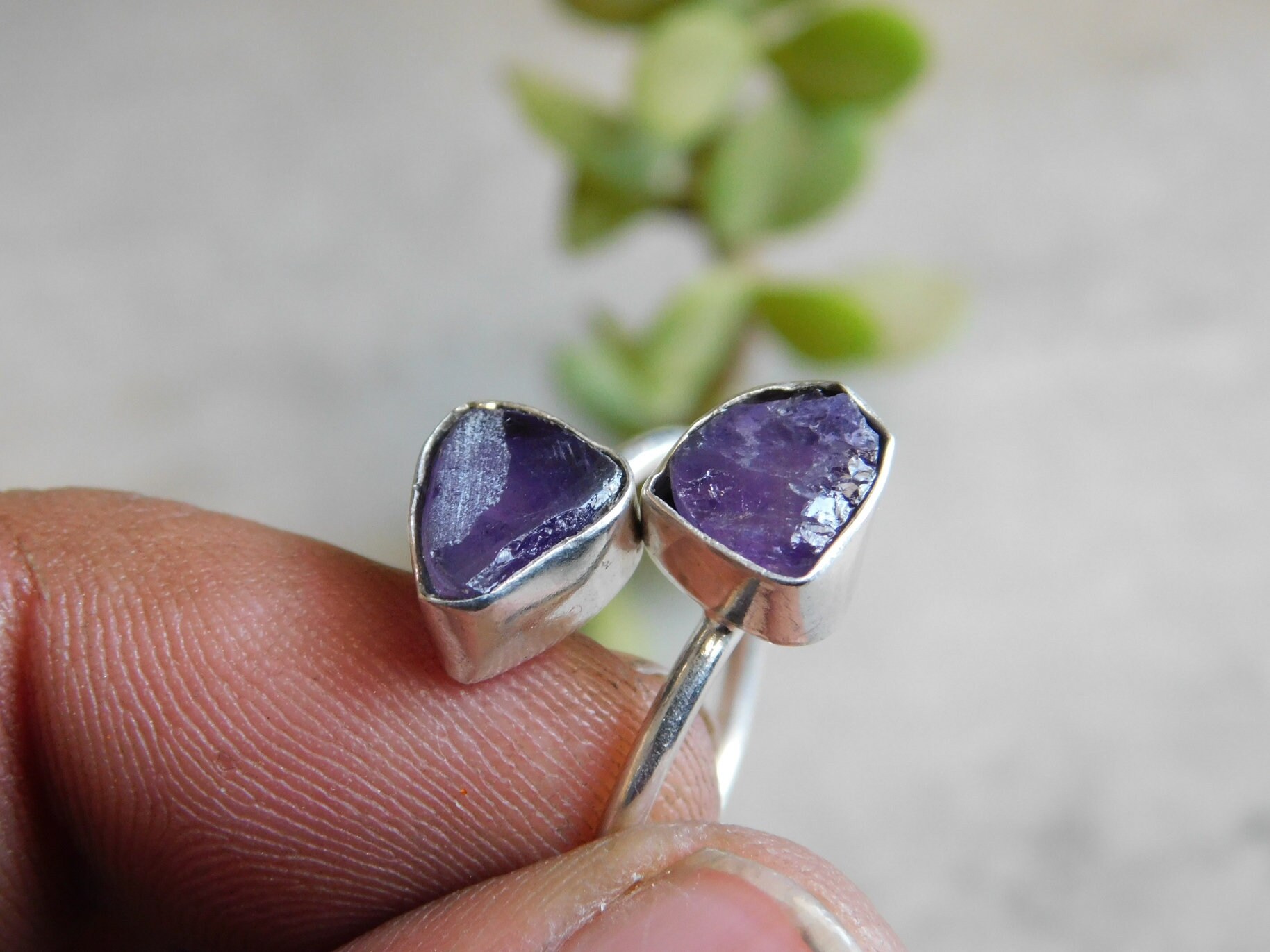 Adjustable Silver Raw Amethyst Ring Raw Gemstone Ring Double | Etsy