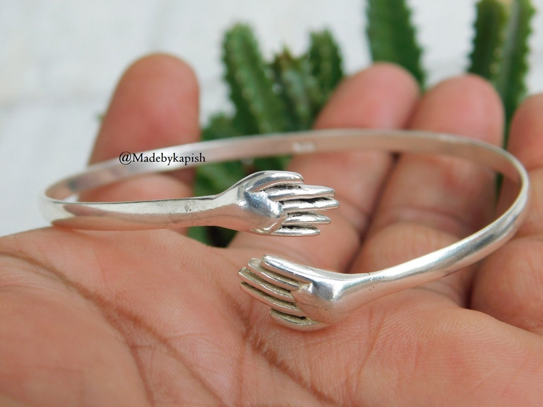 Sterling Silver Hug Bracelet: Adjustable Open Cuff Bangle - Etsy UK