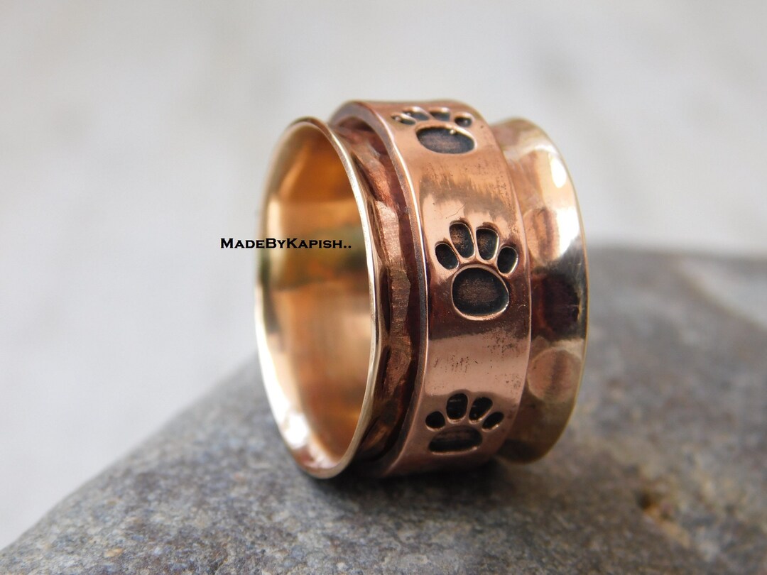 Pure Copper PAW Print Spinner Ring, Meditation Ring,solid Copper Spin ...