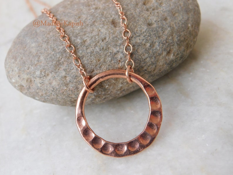 Handmade Hammered Copper Circle Pendant Chain Necklace - Etsy