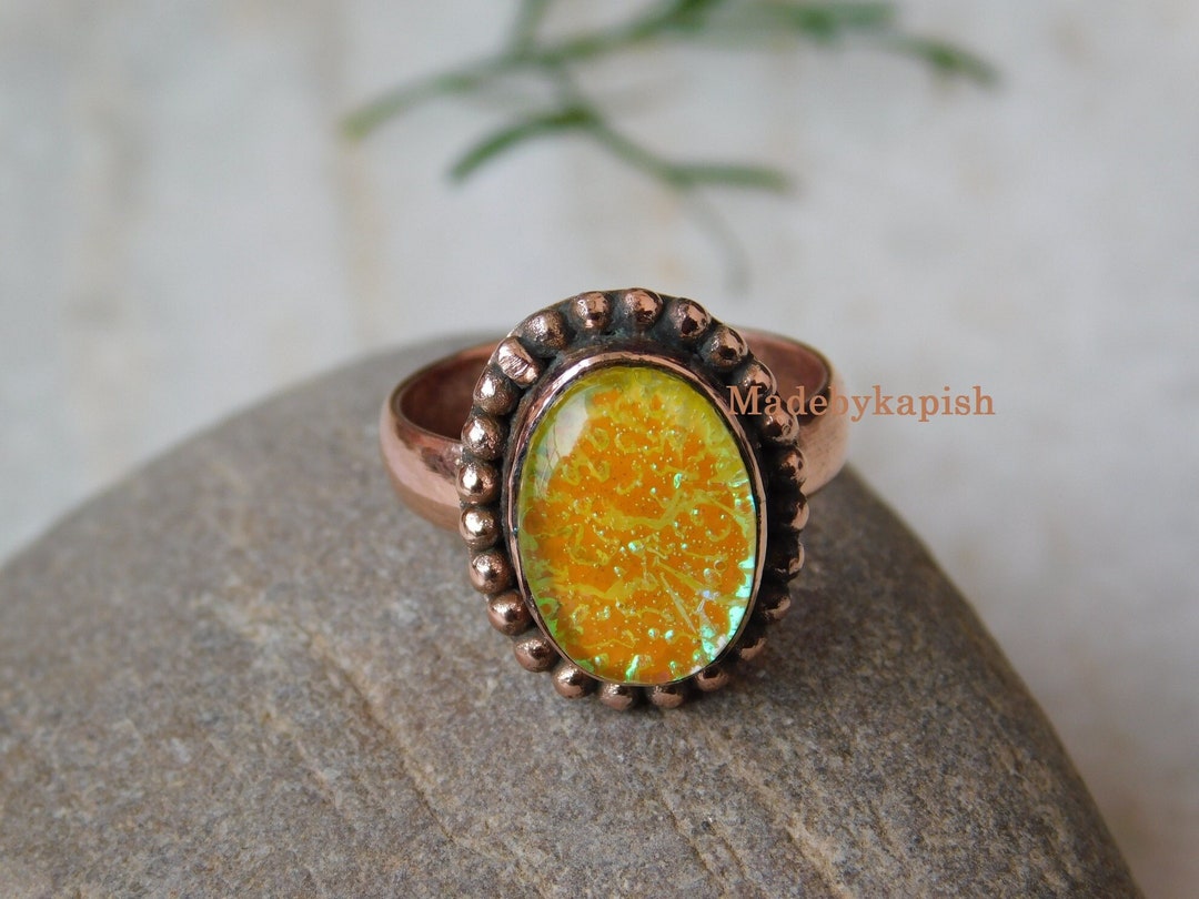 Australian Triplet Opal Copper Gemstone Ring for Unisex, Solid Copper ...