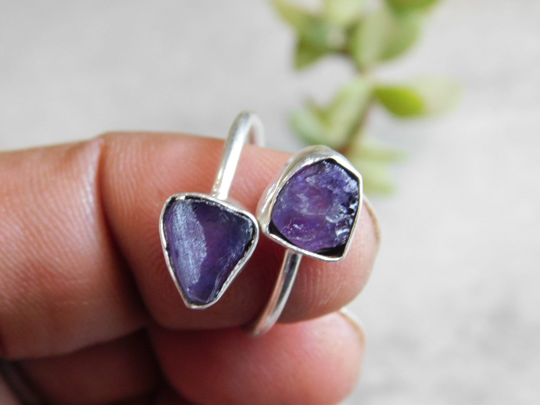 Adjustable Silver Raw Amethyst Ring Raw Gemstone Ring Double | Etsy