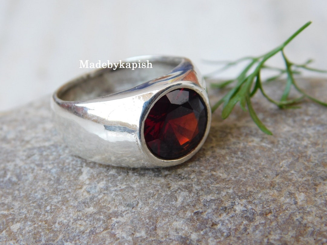 925 Silver Red Garnet Ring: Men's Sterling Silver Signet - Etsy