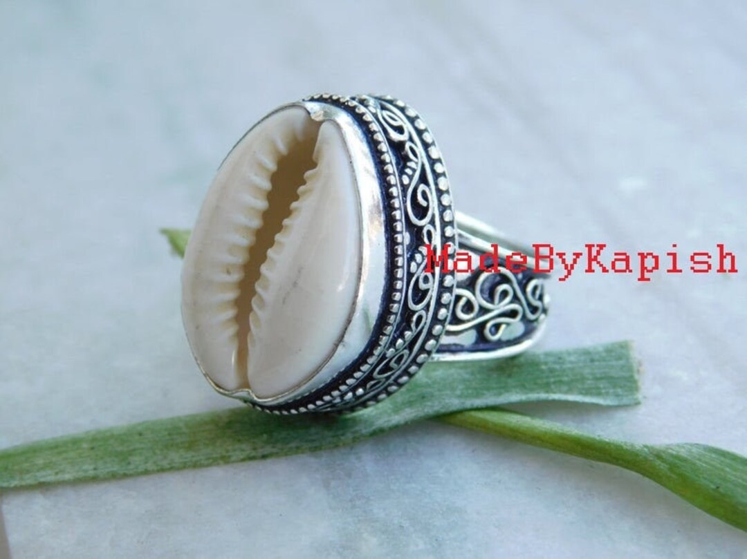 Silver Cowrie Shell Ring – Boho Beach Jewelry – 925 Sterling Silver ...