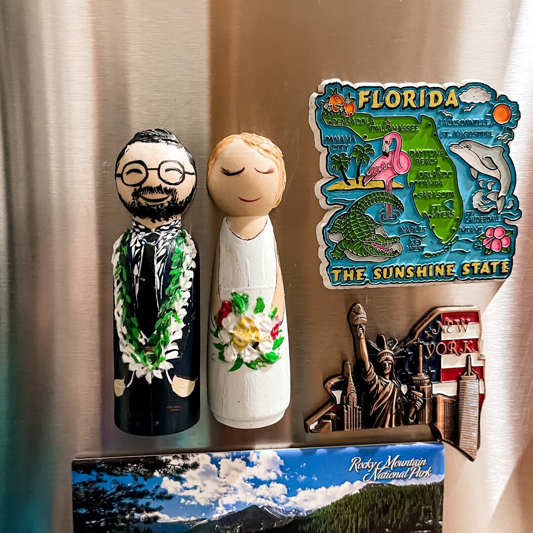 Custom Wedding Magnet, Personalized Fridge Magnet, Bride & Groom Peg ...