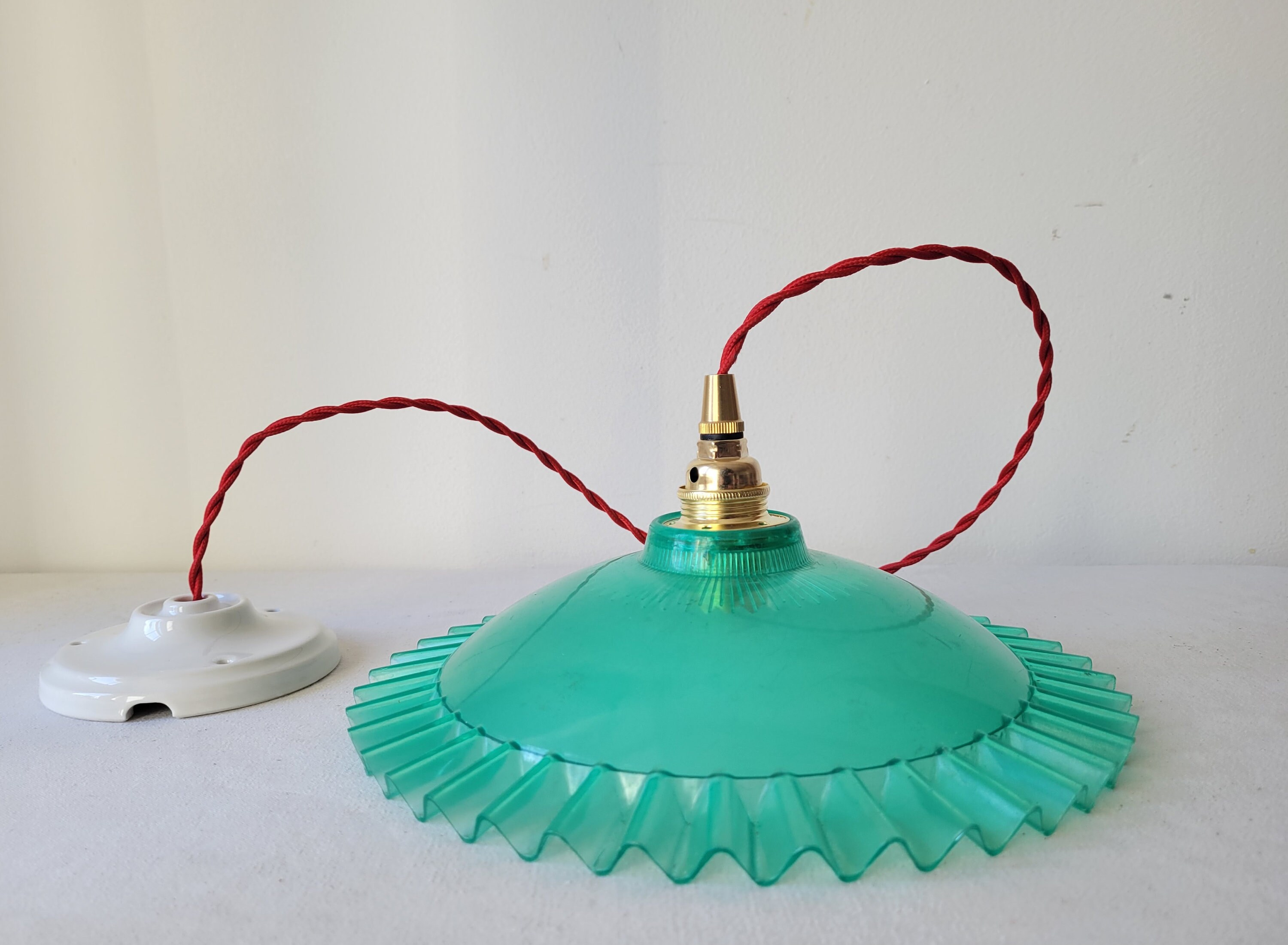 French Vintage Green Ceiling Light Pendant Plastic Pending Lamp Art ...