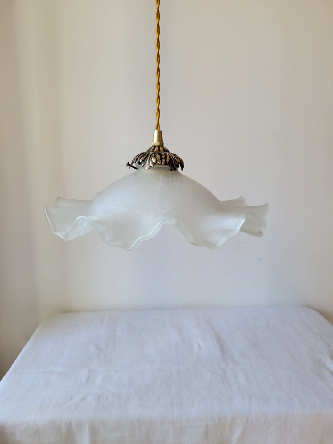 French Art Deco White Glass Pending Light Pendant Ceiling Lamp Vintage ...