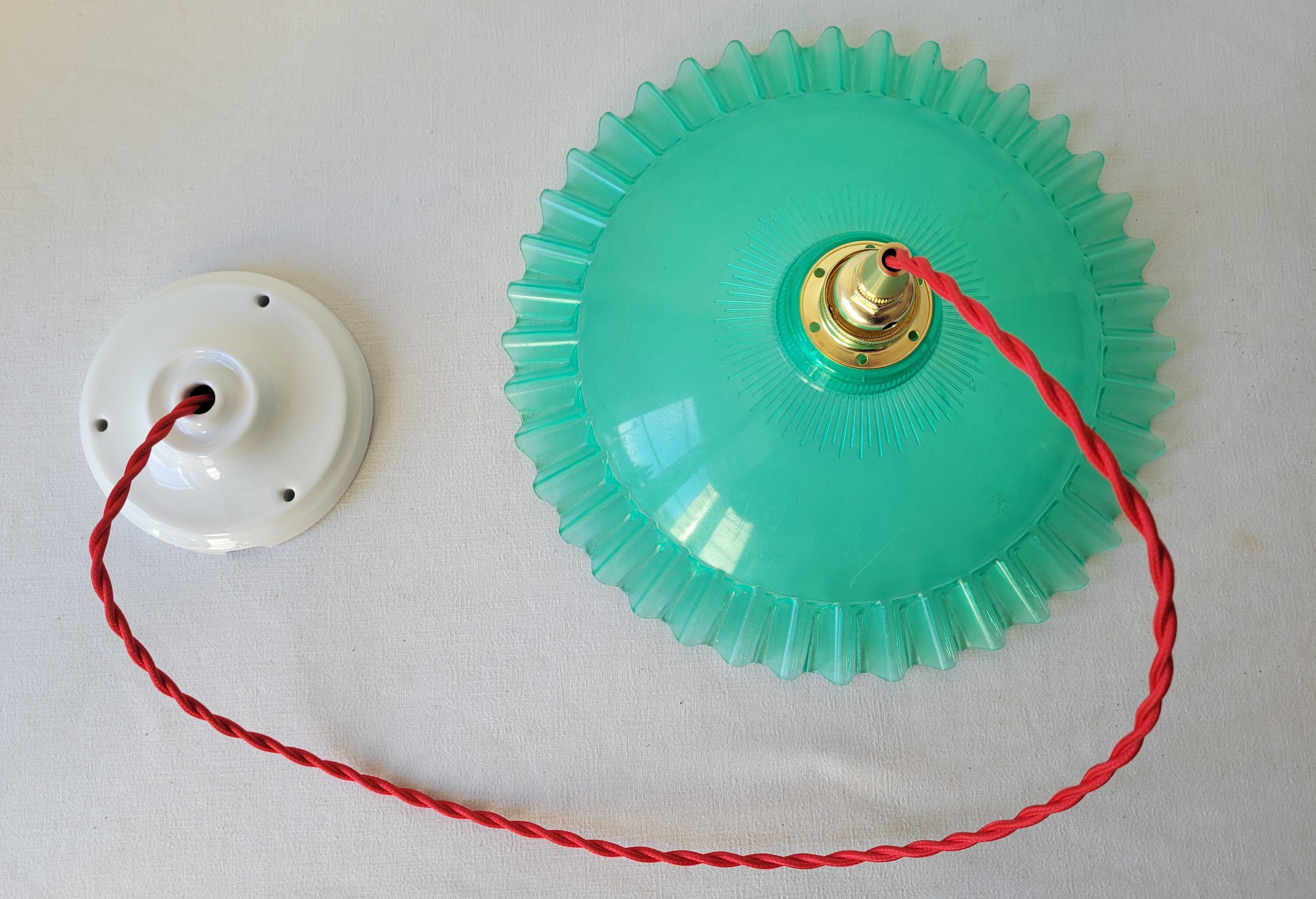 French Vintage Green Ceiling Light Pendant Plastic Pending Lamp Art ...