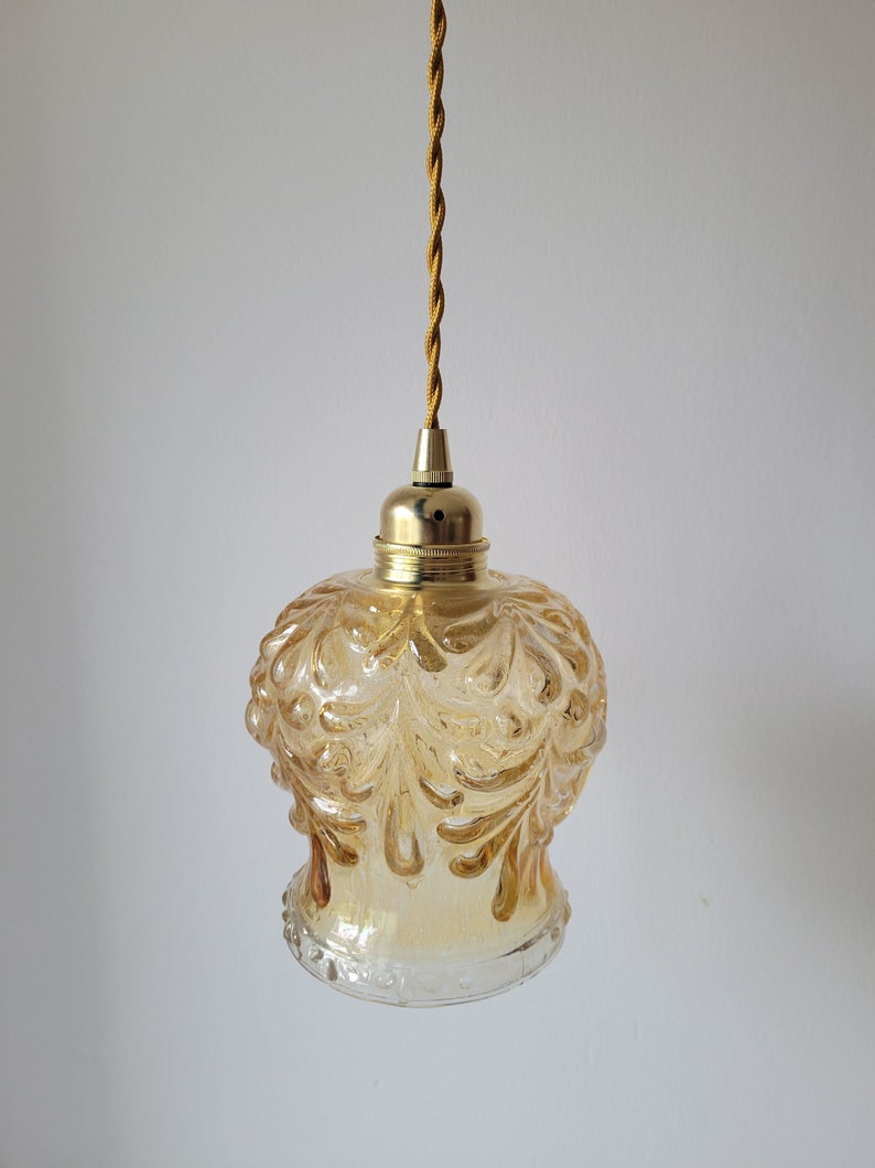 French Vintage Amber Molted Glass Pendant Light Ceiling Pending Lamp ...