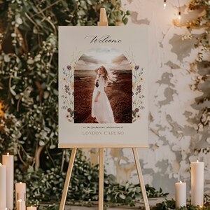 Boho Floral Graduation Welcome Sign Template, Arch Wildflower ...